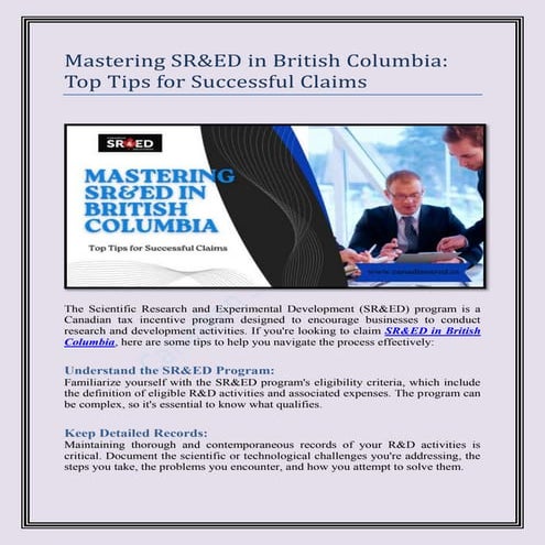 Challenges in Securing SR&ED Refunds in British Columbia | PDF