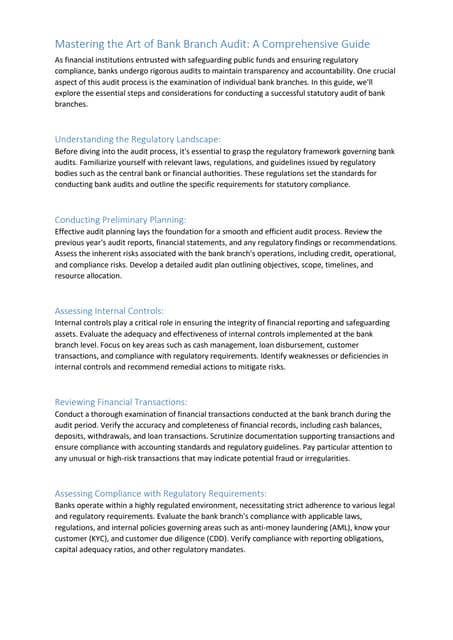 Mastering The Art Of Bank Branch Audit Docx