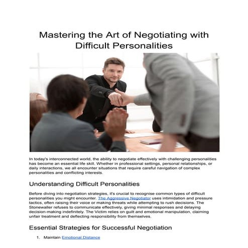Mastering the Art of Negotiating with Difficult Personalities | PDF