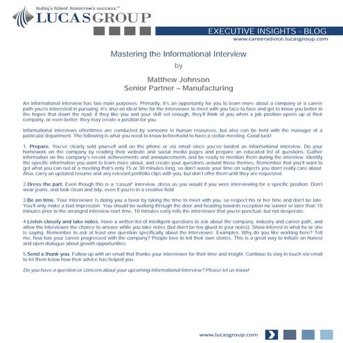 Mastering the Informational Interview | PDF