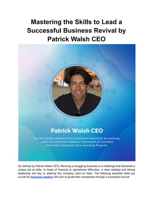 Patrick Walsh Ceo presentations