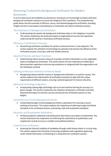 Building Trust: The Blueprint for Efficient Background Verification | DOCX | Resume Writing and ...