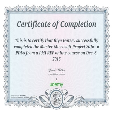 Iliya Gatsev Master Microsoft Project 2016 6 Pdus Year 2016 Ppt