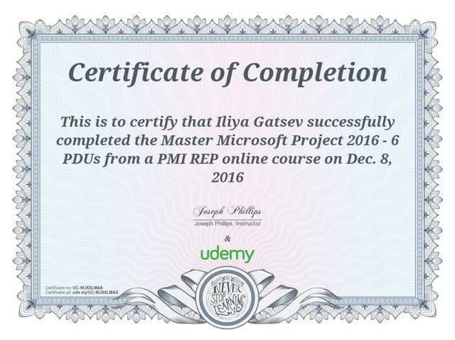 Iliya Gatsev Master Microsoft Project 2016 6 Pdus Year 2016 Ppt