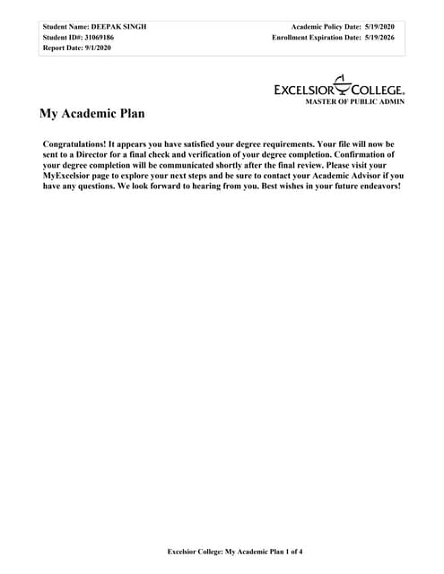Excelsior College Transcript of Deepak (Danny) Singh | PDF
