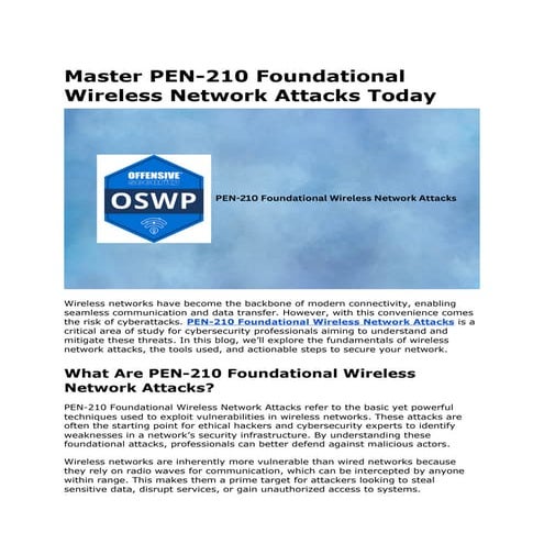 Master PEN-210 Foundational Wireless Network Attacks Today.docx