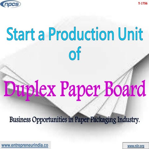 Start a Production Unit of Duplex Paper Board, Business Opportunities ...