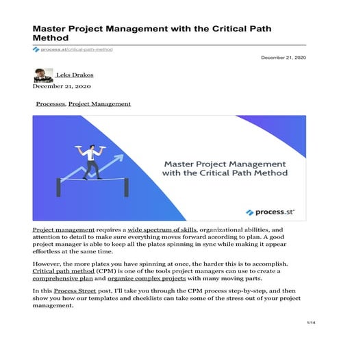 Master the Critical Path Method (CPM) for Smarter Project Scheduling | PDF