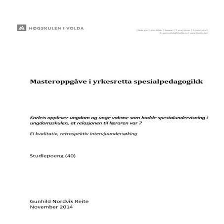 Masteroppgave om lærar - elev-relasjon | PDF