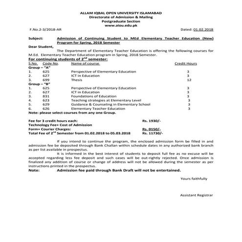 AIOU : B.ED , M.ED AND MA EDUCATION PROGRAM | PDF