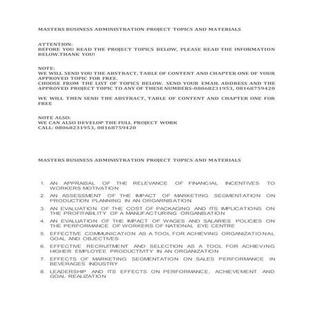 MASTERS BUSINESS ADMINISTRATION PROJECT TOPICS AND MATERIALS.docx