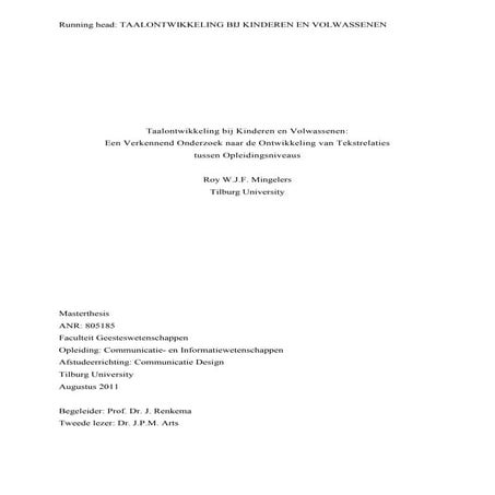 Masterscriptie Taalontwikkeling Bij Kinderen En Volwassenen (Opleiding) Roy Mingelers | PDF