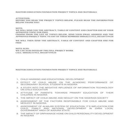 MASTERS EDUCATION FOUNDATION PROJECT TOPICS AND MATERIALS.docx
