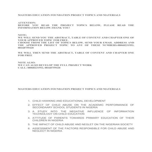 MASTERS EDUCATION FOUNDATION PROJECT TOPICS AND MATERIALS.docx