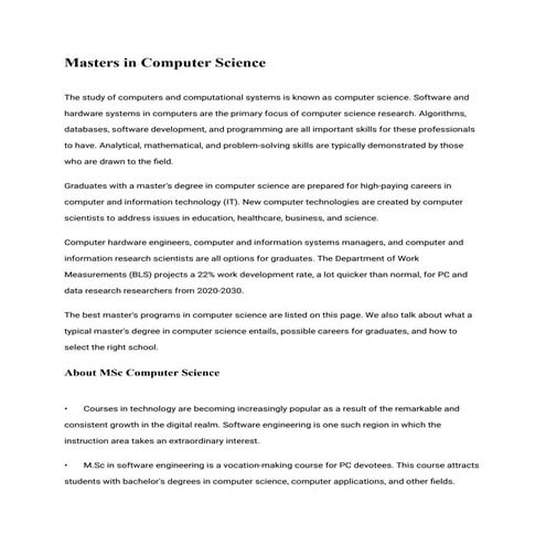 Masters in Computer Science.pdf | Postgraduate Education | College Education
