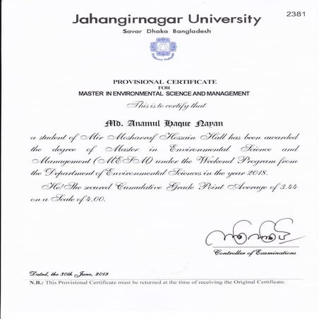 Masters in Environmental Science and Management Certificate | PDF