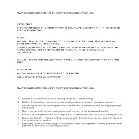 MASTERS NURSING SCIENCE PROJECT TOPICS AND MATERIALS.docx
