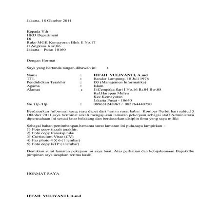 Master surat lamaran feby | DOCX