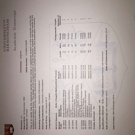 Master transcript | PDF