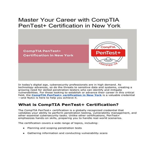 Master Your Career with CompTIA PenTest+ Certification in New York.docx