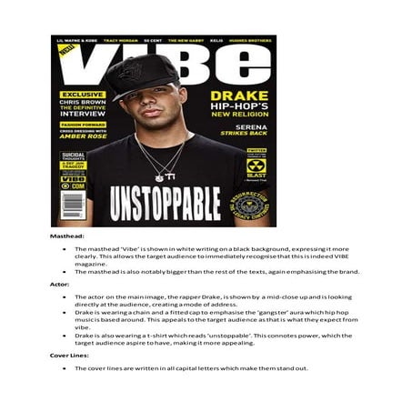 VIBE front cover analysis | DOCX | Music | Entertainment