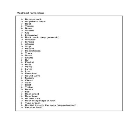Masthead title ideas | DOCX | Rock Music | Music