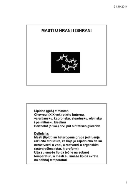 Biološki važna organska jedinjenja masti i ulja | PPTX