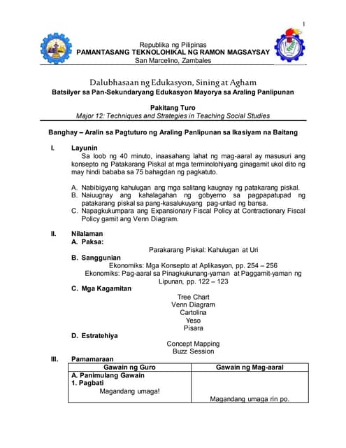 Masusing Banghay Aralin sa Araling Panlipunan Grade IX- Aralin 5 Yunit III- Konsepto ng ...