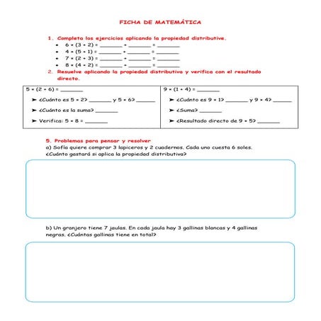 ficha de matematica propiedad distributiva | PDF