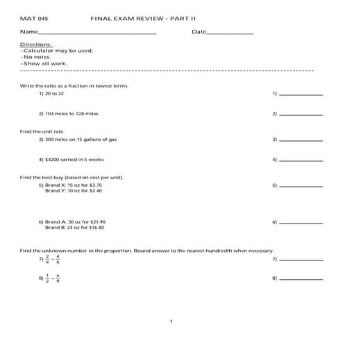 Mat 045 final exam review part ii | PDF