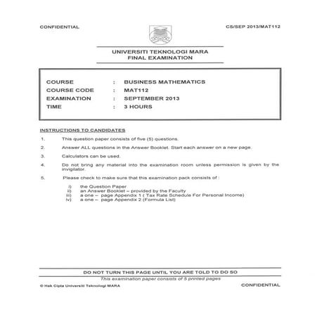 PAST YEAR MAT 112 (2013) | PDF