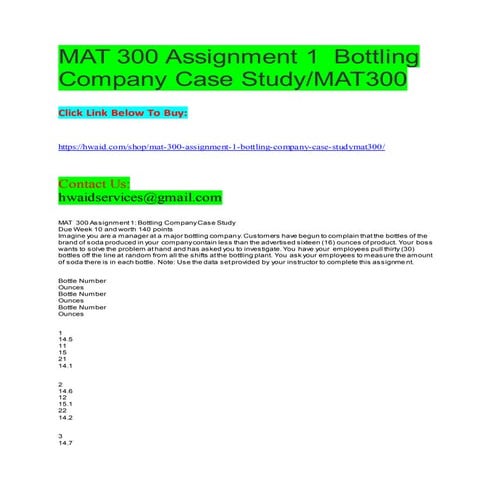 Mat 300 assignment 1 bottling company case study mat300 1 | PDF