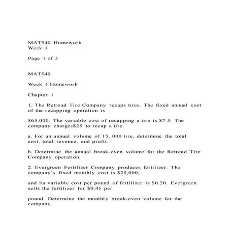 MAT540 Homework Week 1 Page 1 of 3 MAT540 Wee | PDF