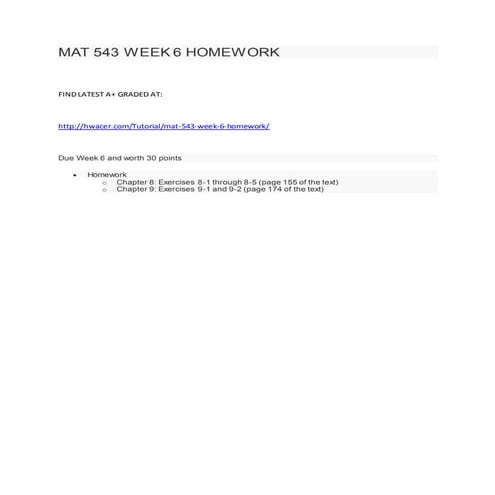 Mat 543 week 6 homework | DOCX