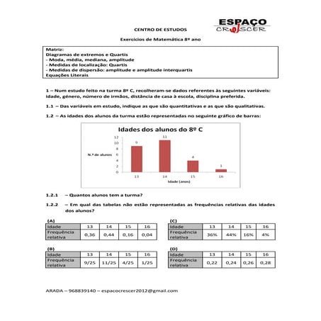 Matemática 8º Diagrama de Extremos e Quartis | PDF