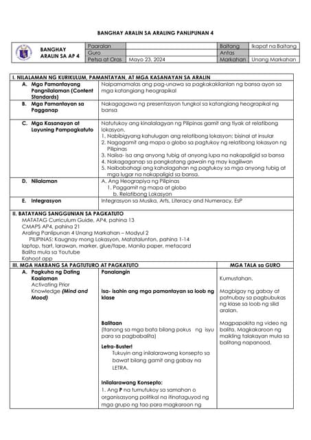 Anyong lupa- GRADE 3 LP | DOC