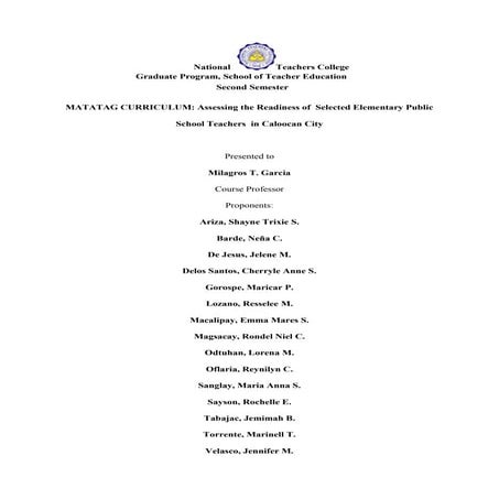 MATATAG CURRICULUM: ASSESSING THE READINESS OF ELEM. PUBLIC SCHOOL ...