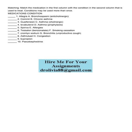 Matching Match the medication in the first column with the .pdf