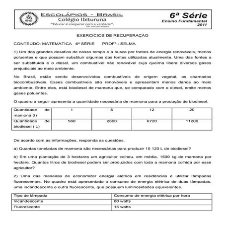 Matematica 6 serie - ef | PDF