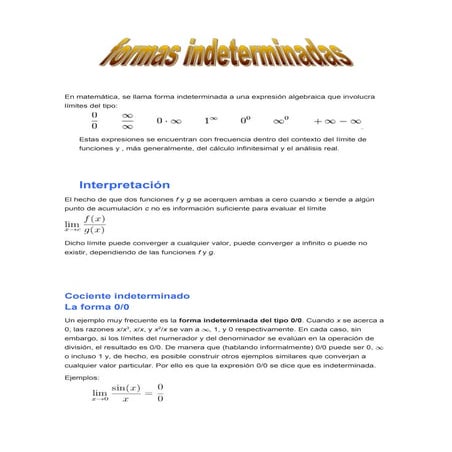 Matematica formas indeterminadas | DOC