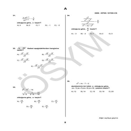 2009 kpss matematik soruları | PDF