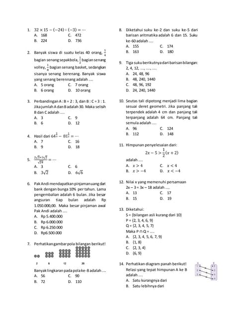 SOAL UAS GANJIL MATEMATIKA SMP KELAS VII 2015/2016 | DOCX