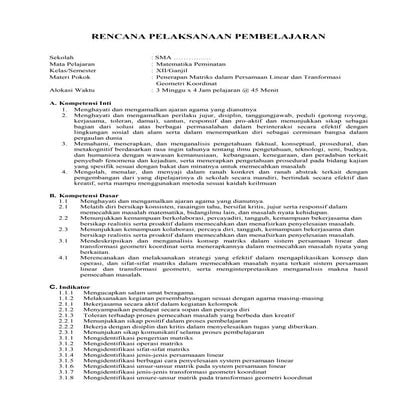 RPP SMA Matematika Peminatan Kelas XII | PDF