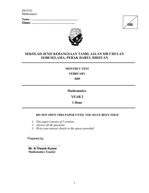 Final Revision Math Primary 2 (Part 1) | DOC