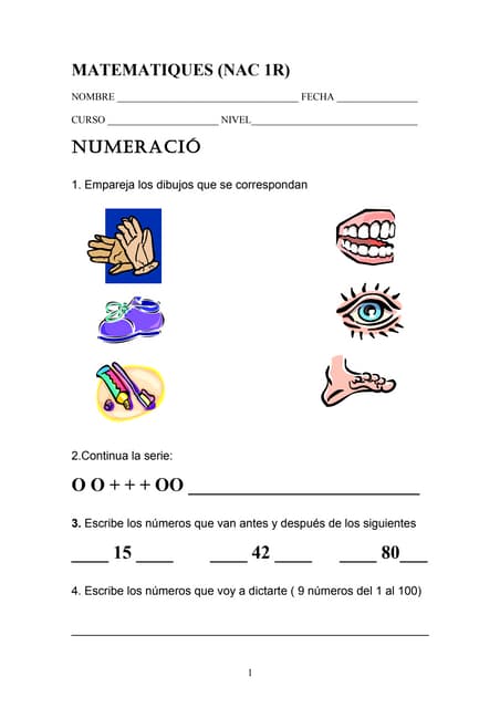 Prueba de numeros ordinales 1 basico | DOCX