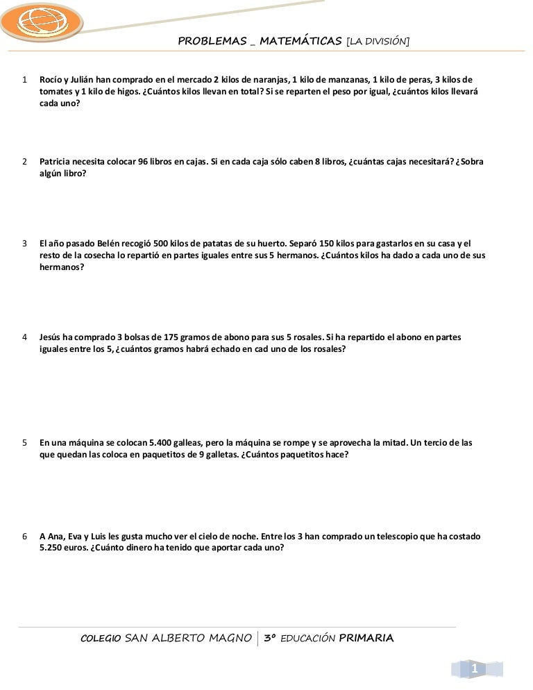 Matemáticas divisiones problemas