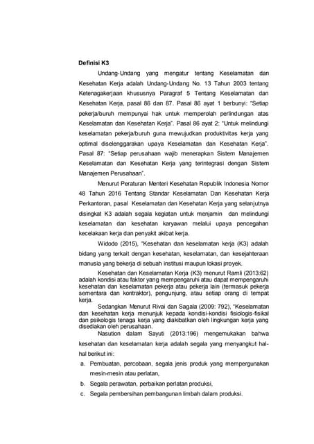 MATERI PENGERTIAN K3LH UNTUK SMK KELAS X | PPTX