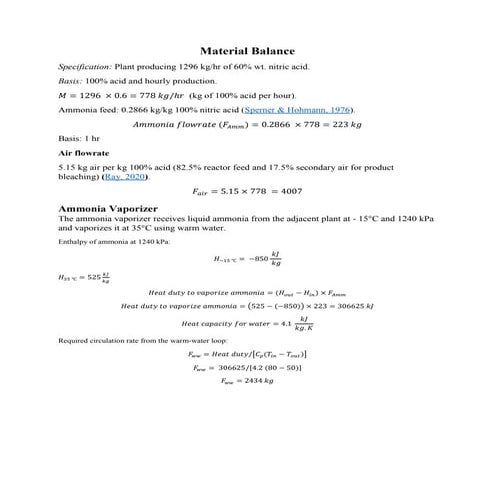 solved Material balance on nitric acid plant. | DOCX | Chemistry | Science