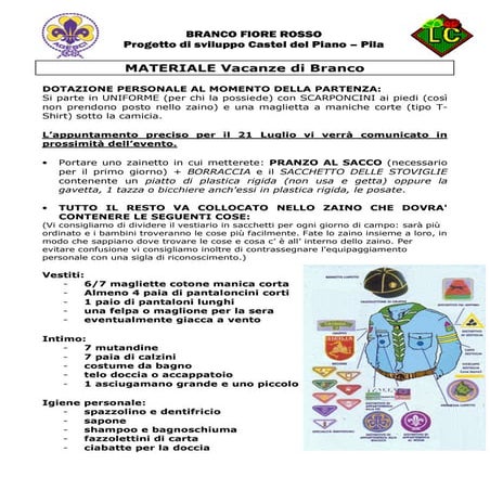 Materiale da portare v.d.b. | PDF