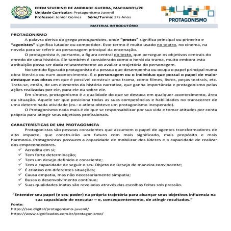 AULA DE PROTAGONISMO ESTUDANTIL FUNDAMENTAL E MÉDIO | PPTX